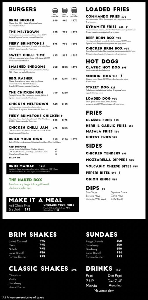 Brim Burgers Lahore | Menu and Prices 2024-25